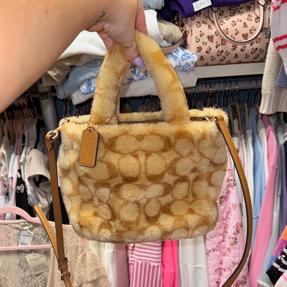 Coach | Bags | Coach Faux Fur Shoulder Bag In Tan And Cream Authentic ...